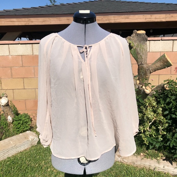 Bellatrix | Tops | Bellatrix Small Beige Taupe Sheer Tie Up Blouse ...